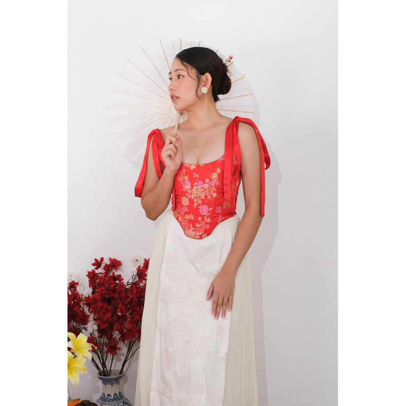 Jual Red CheongSam Corset Top - Kanona | Shopee Indonesia