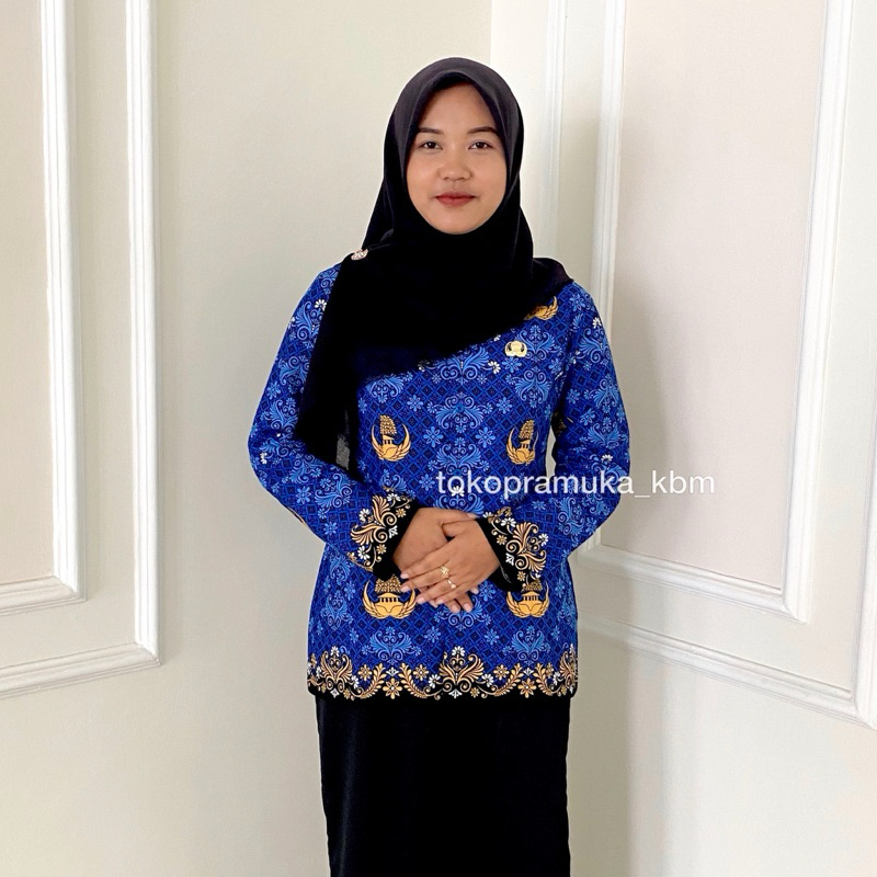 Jual Baju Korpri Wanita Furing | Batik Korpri Lengan Panjang | Kerah Hitam | Shopee Indonesia