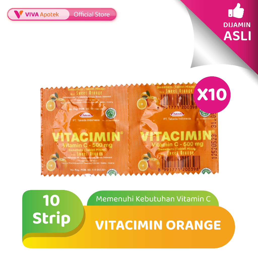 Jual Vitacimin Orange untuk Memenuhi Kebutuhan Vitamin C (10 Strip ...