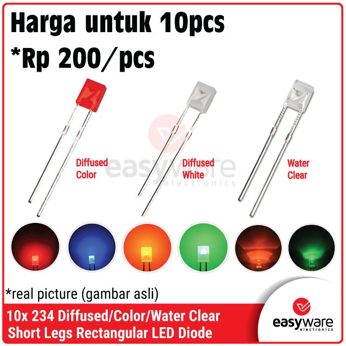 Jual 10x LED 2x3x4mm Rectangular LED 234 White Red Green Blue Yellow Orange Clear Diffused Color ...
