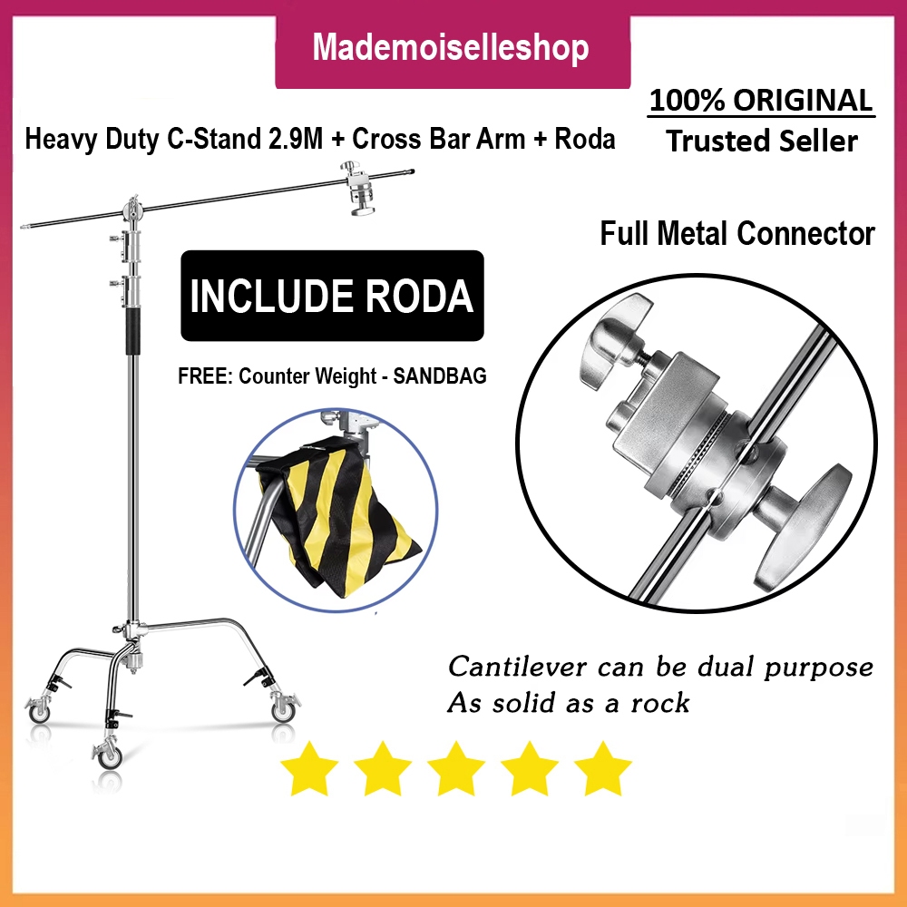 Jual MM Heavy Duty Metal C Stand Boom Cross bar Arm + Sandbag Counter ...