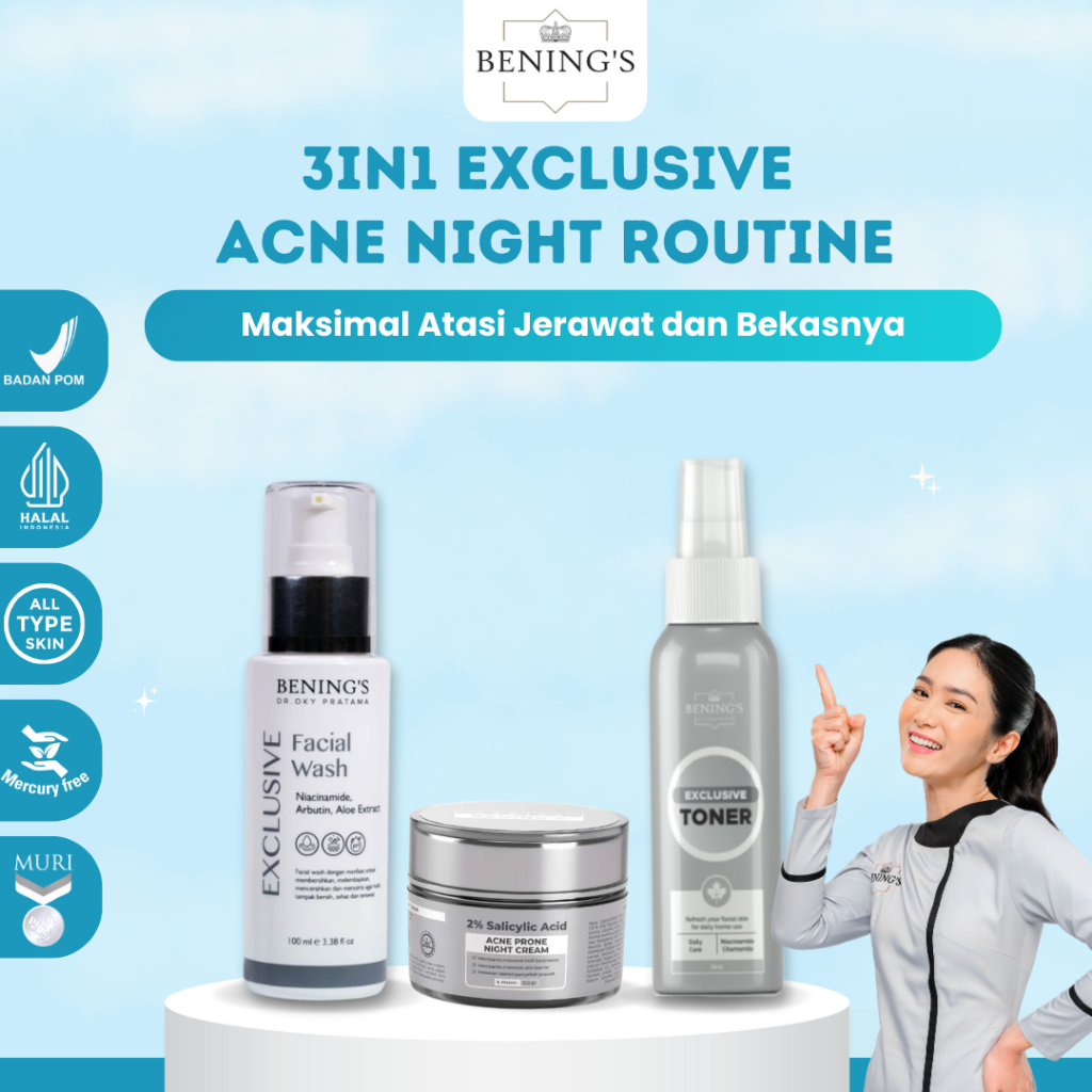 Jual PAKET 3 in 1 exlusive acne night routine dengan menggunakan night ...