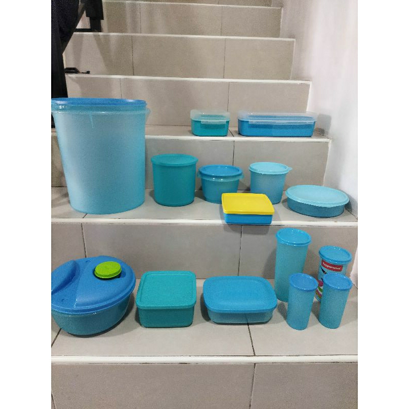Jual Paket Tupperware BIRU wadah toples tempat bekal tumbler tupperware ...