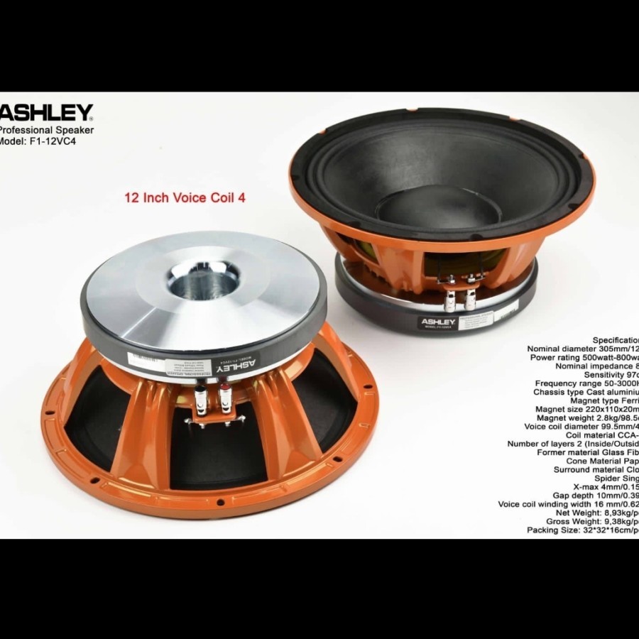 Jual SPEAKER ASHLEY 12 INCH VOICE COIL 4IN F1-12VC4 MID LOW ORIGINAL ...