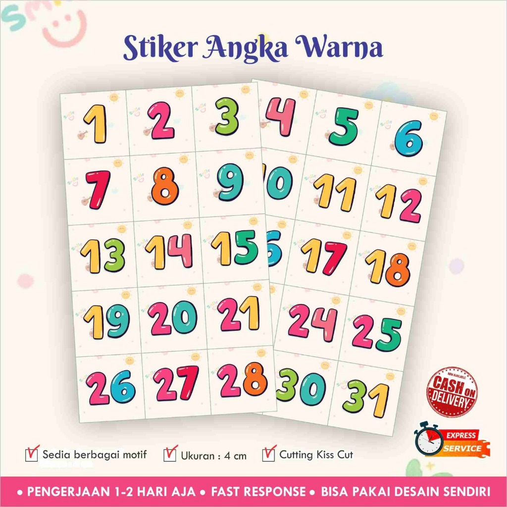 Jual Stiker Angka Warna uk 4x4 cm untuk ditempel di Buku Celengan ...