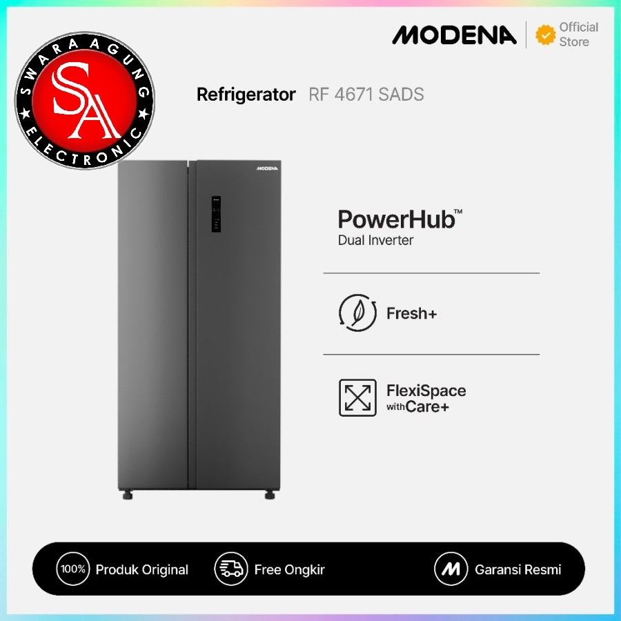 Jual Kulkas 2 Pintu Side By Side Modena Type : RF4671SADS - Inverter ...