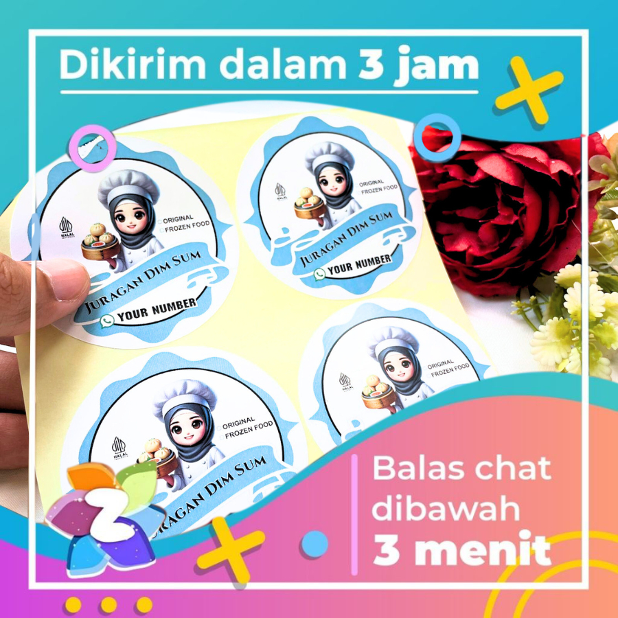 Jual 5-8 Zennida Stiker Bulat Dimsum Label Makanan Sticker Dim Sum Free ...