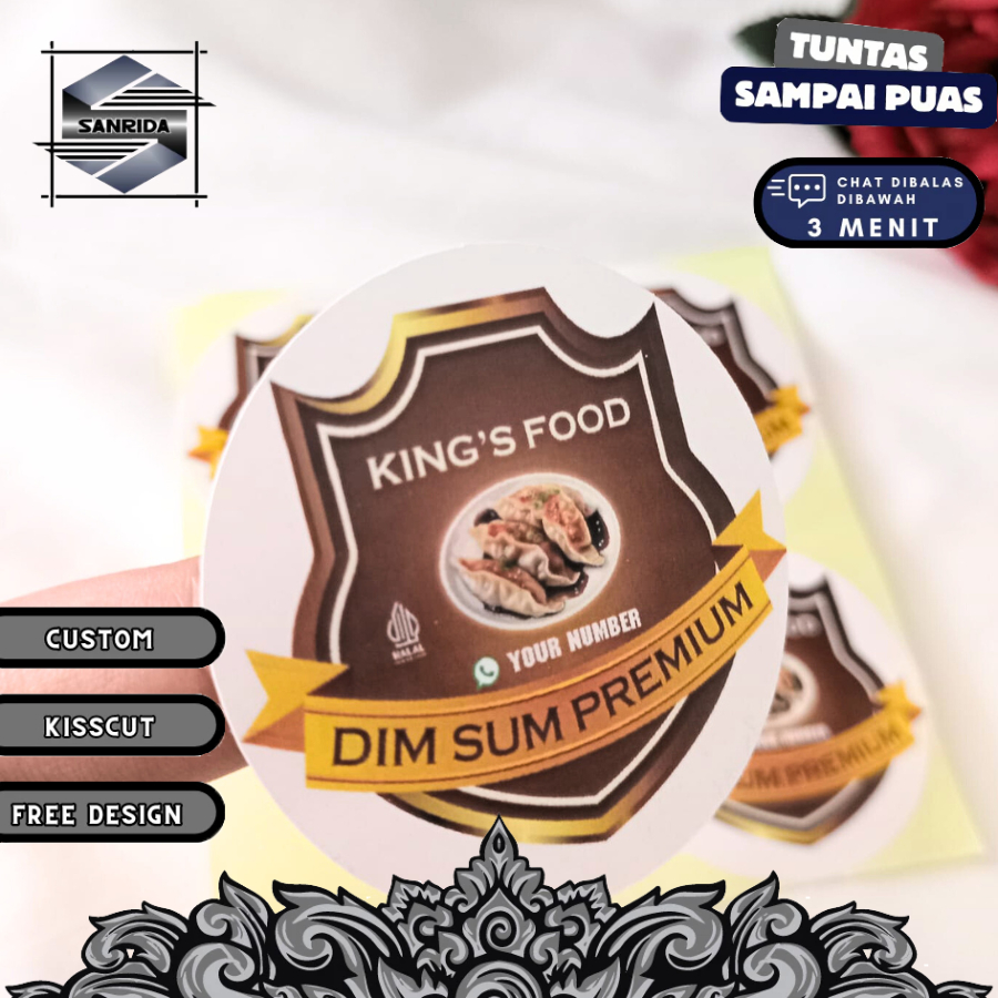 Jual 2-4 Sanrida Sticker Print Cetak Label Dimsum Bentuk Bulat Stiker ...