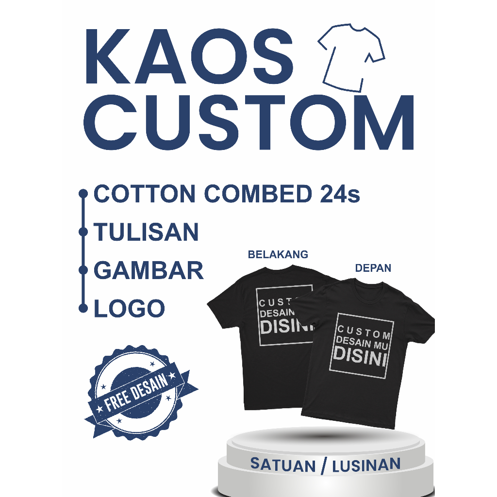 Jual KAOS CUSTOM COTTON COMBED 24s | KAOS PRIA | KAOS WANITA | BEBAS ...