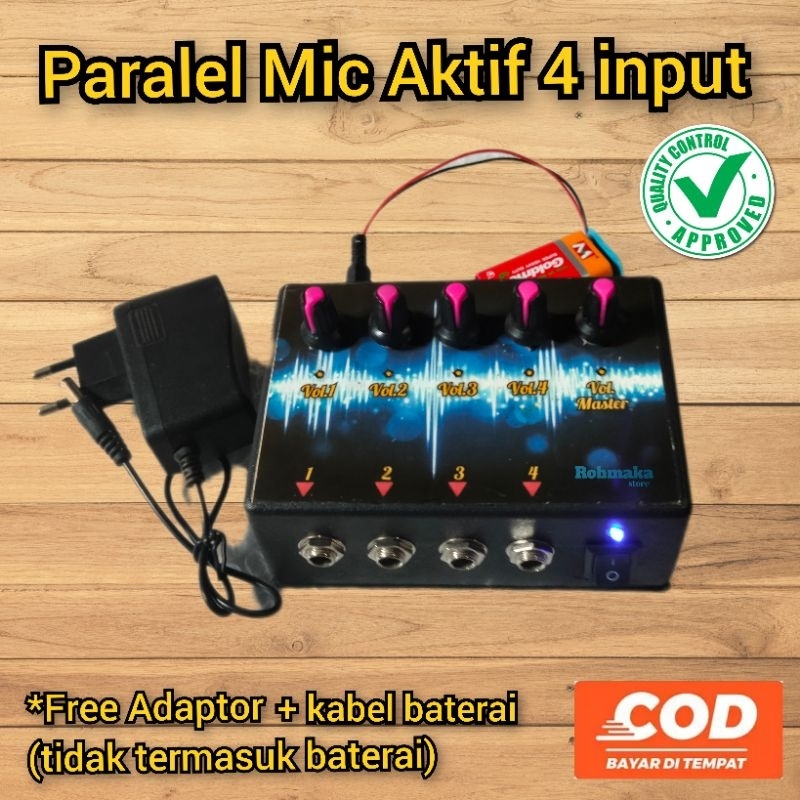 Jual PARALEL MIC AKTIF 4 INPUT / CHANNEL / CONVERTER MIC DYNAMIC / PRE ...