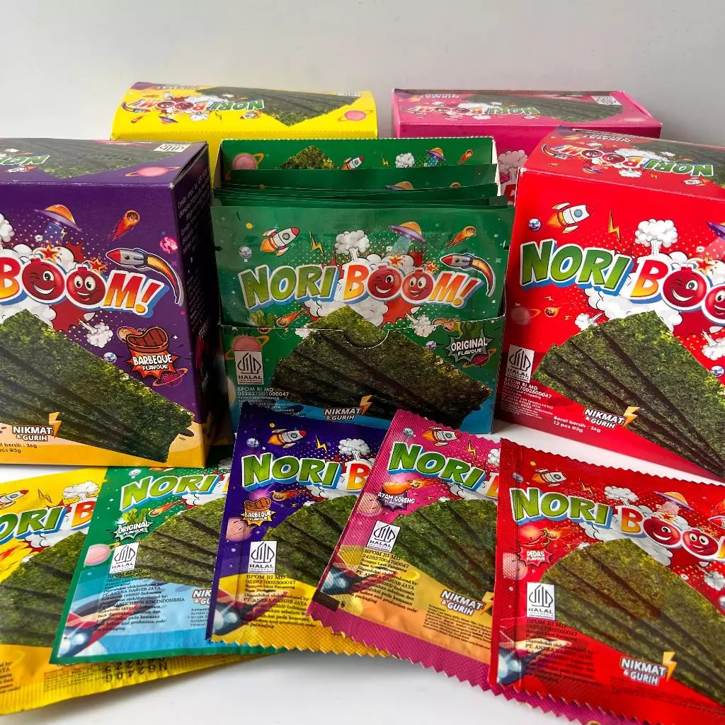 Jual NoriBoom 1 SACHET / ORI / PEDAS / BBQ / Nori Sachet Seaweed Snack ...