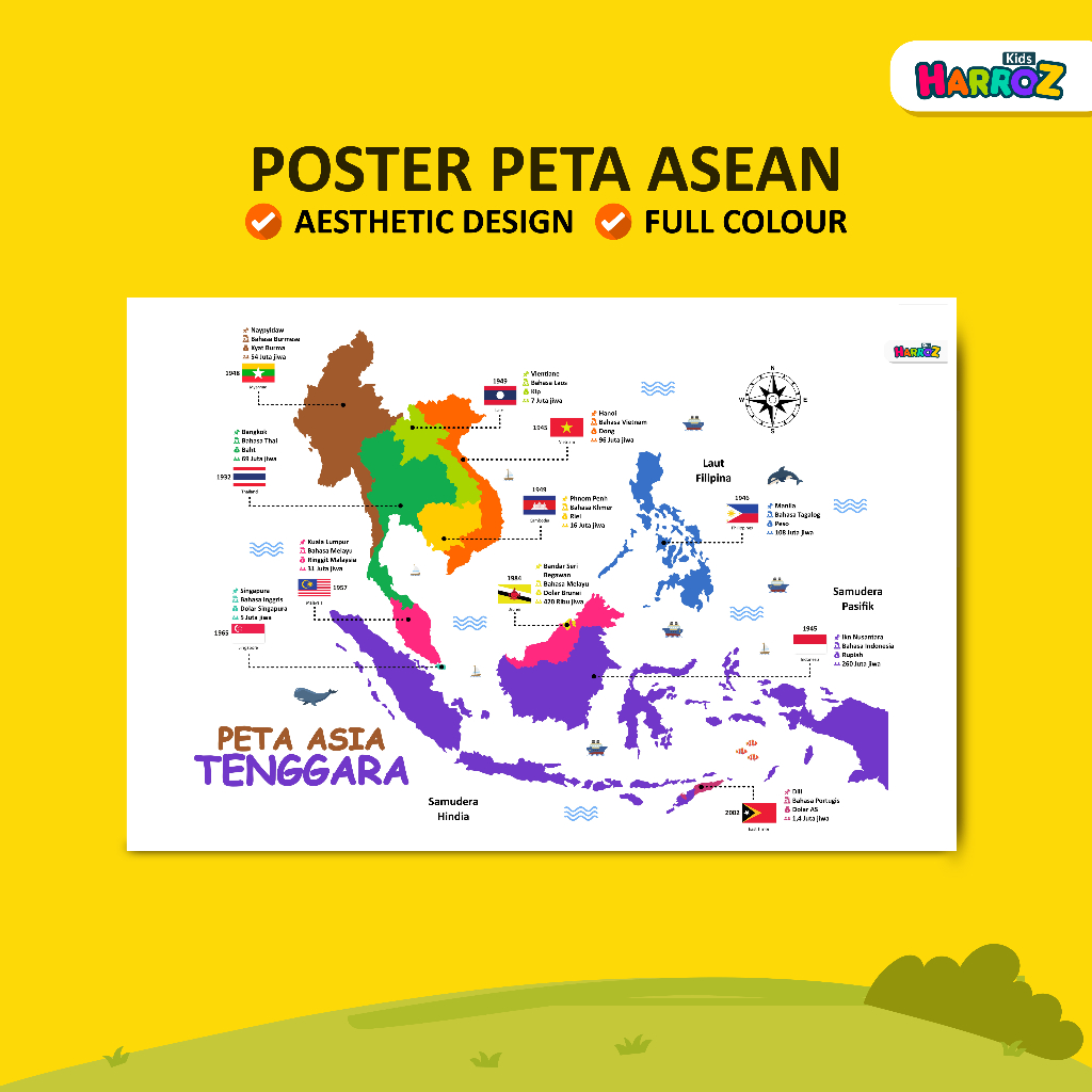 Jual Poster A3+ Peta Asia Tenggara Asean Poster Edukasi Anak Paud TK SD ...