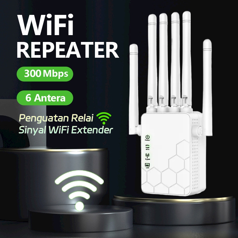 Jual WIFI Repeater Wireless Wifi Range Extender 6 Antena Penguat Sinyal WiFi Booster 300Mbps ...