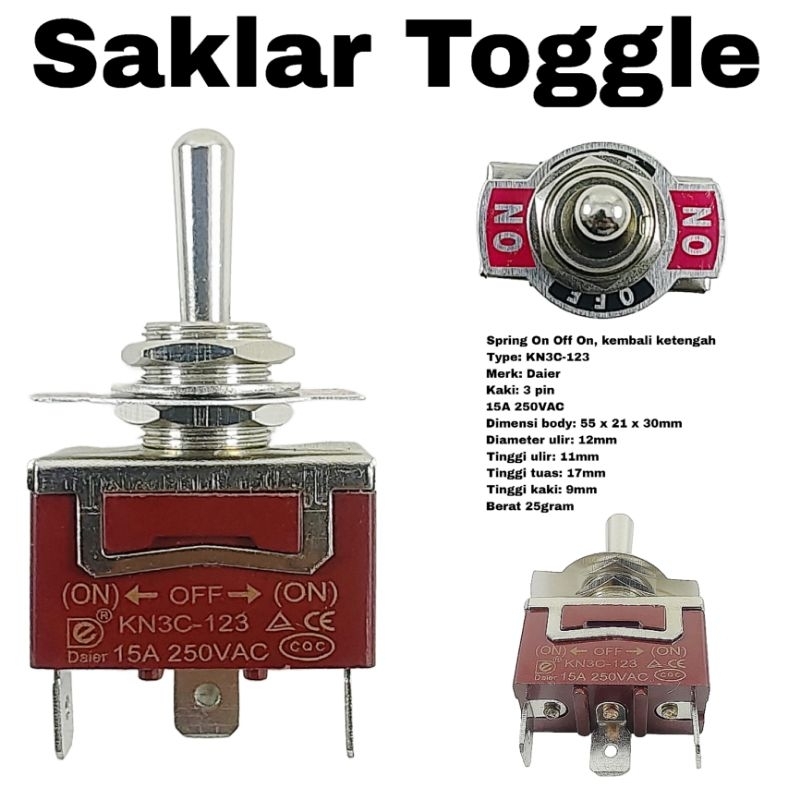 Jual Toggle Switch 3 Pin On Off On Spring Daier Saklar Togle Kaki 3p ...