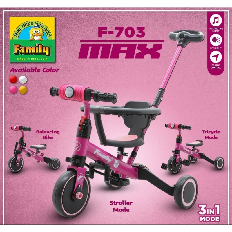 Jual SEPEDA RODA TIGA BALANCE BIKE FAMILY F-703 / F-702 / MODEL MAX ...