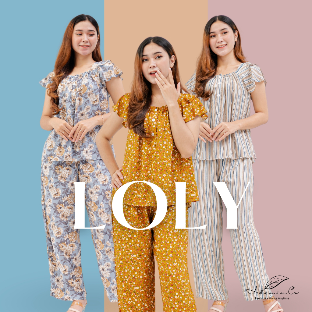 Jual AdeminCo Loly Setelan Piyama Wanita Kancing Rayon Reactive | Set ...