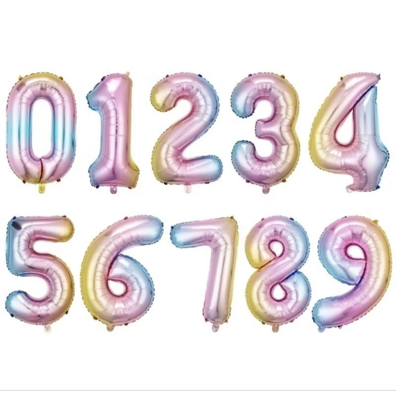 Jual Balon Angka Rainbow 80 CM | Balon Angka Gradasi 80 CM | Balon ...