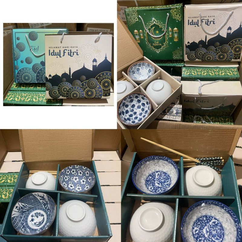 Jual Mangkok Keramik Elegant Hampers Set isi 4 Free Sumpit dan Box ...