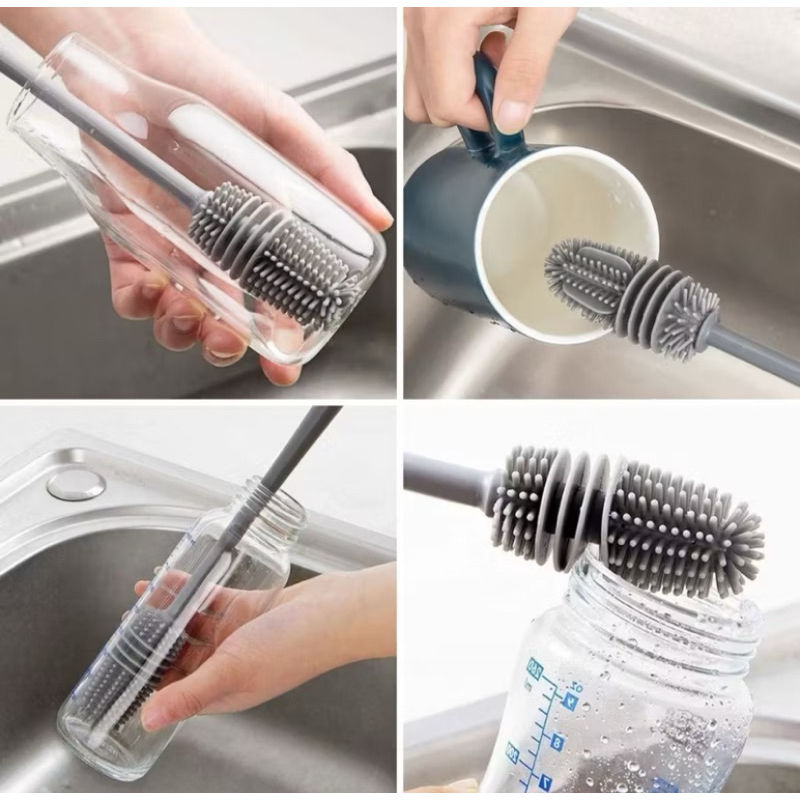 Jual Sikat Pembersih Botol Silikon / Tongkat Cuci Gelas Gagang Panjang ...