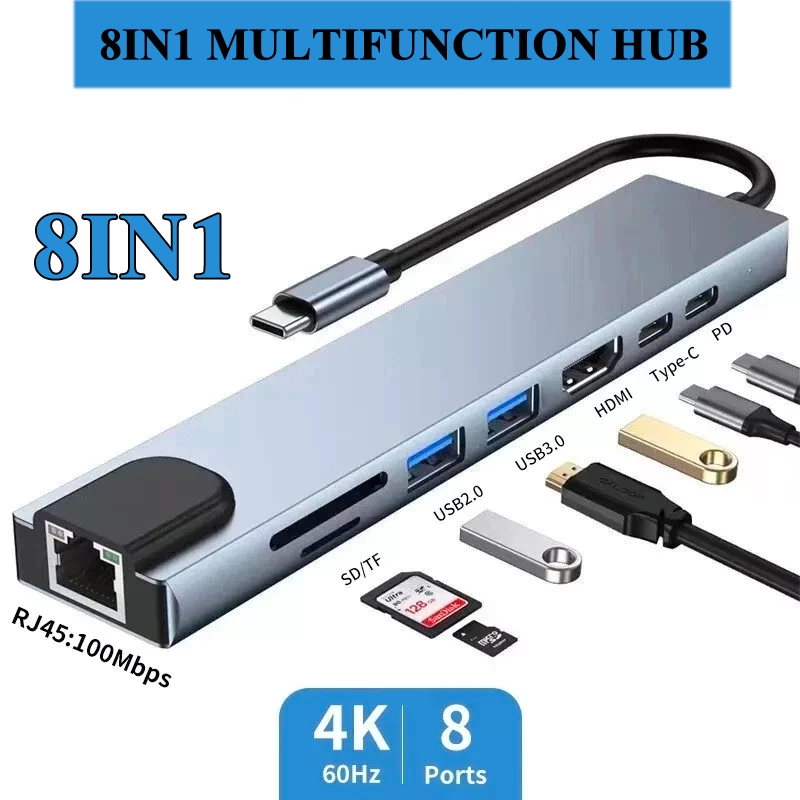 Jual Multifunction Hub Adaptor 8 in 1 Splitter Kecepatan Tinggi ...