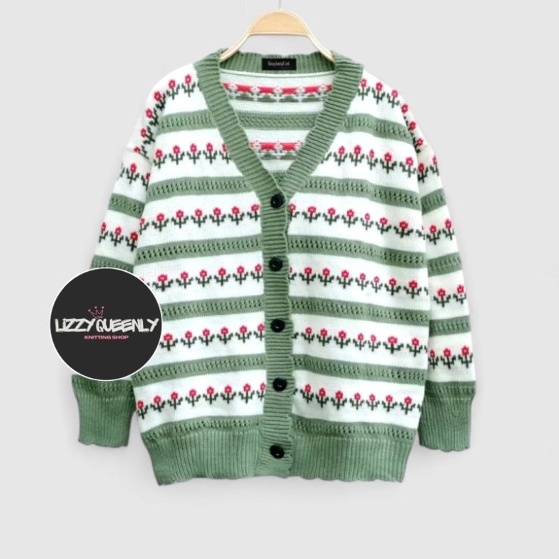 Jual Cardigan Bunga Rajut Premium | Cardigan Bunga Knit by Lizzy Queenly | Shopee Indonesia