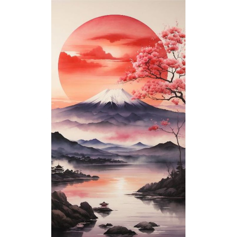 Jual hiasan dinding lukisan cetak poster gunung fuji japan plus bingkai ...