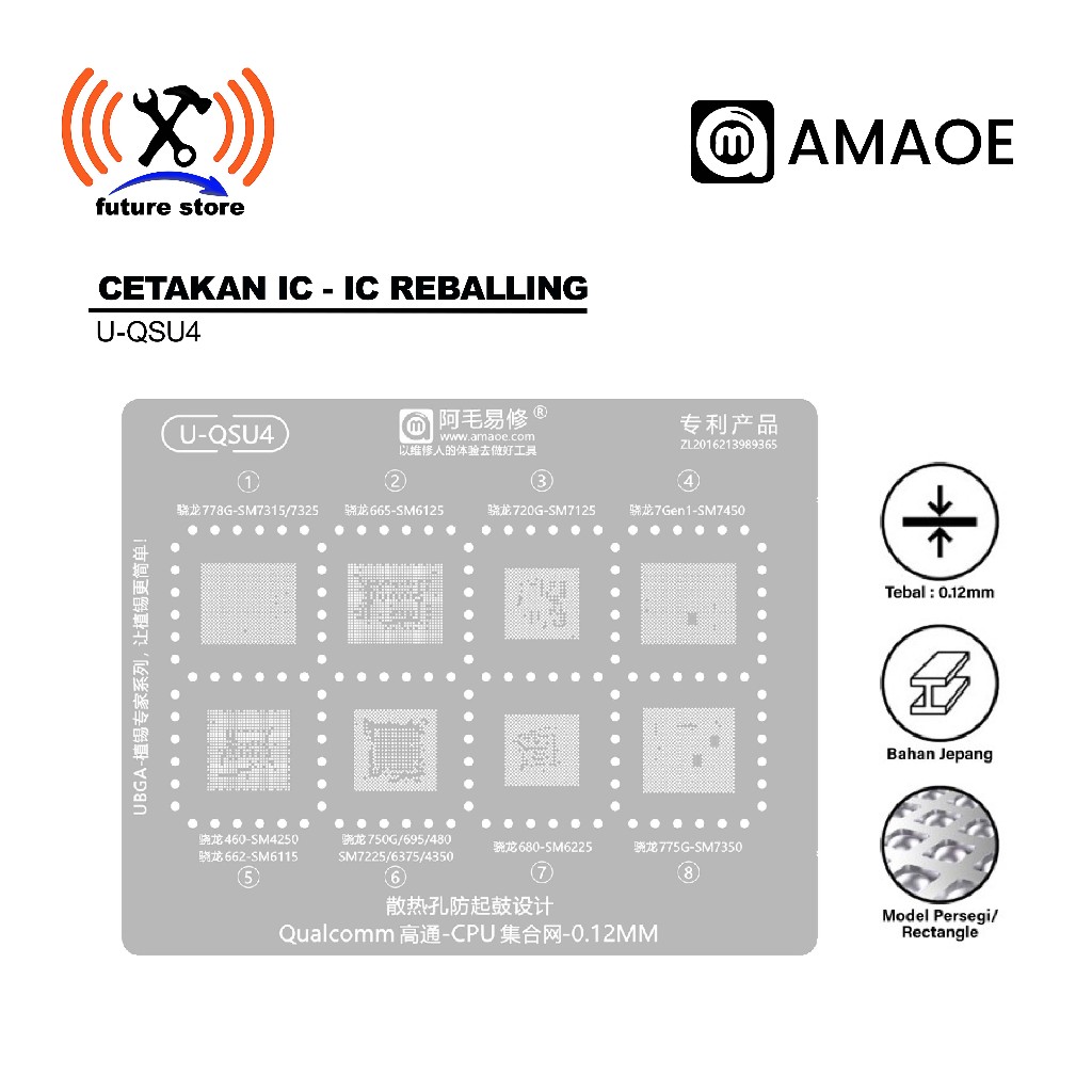 Jual Amaoe U-QSU4 Cetakan IC BGA Reballing Stencil for Qualcomm Snapdragon CPU SM7450/SM7350 ...