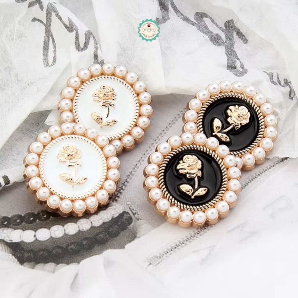 Jual ANEKA - [5PCS] Kancing Baju Motif Bunga Mawar Mutiara Mewah ...