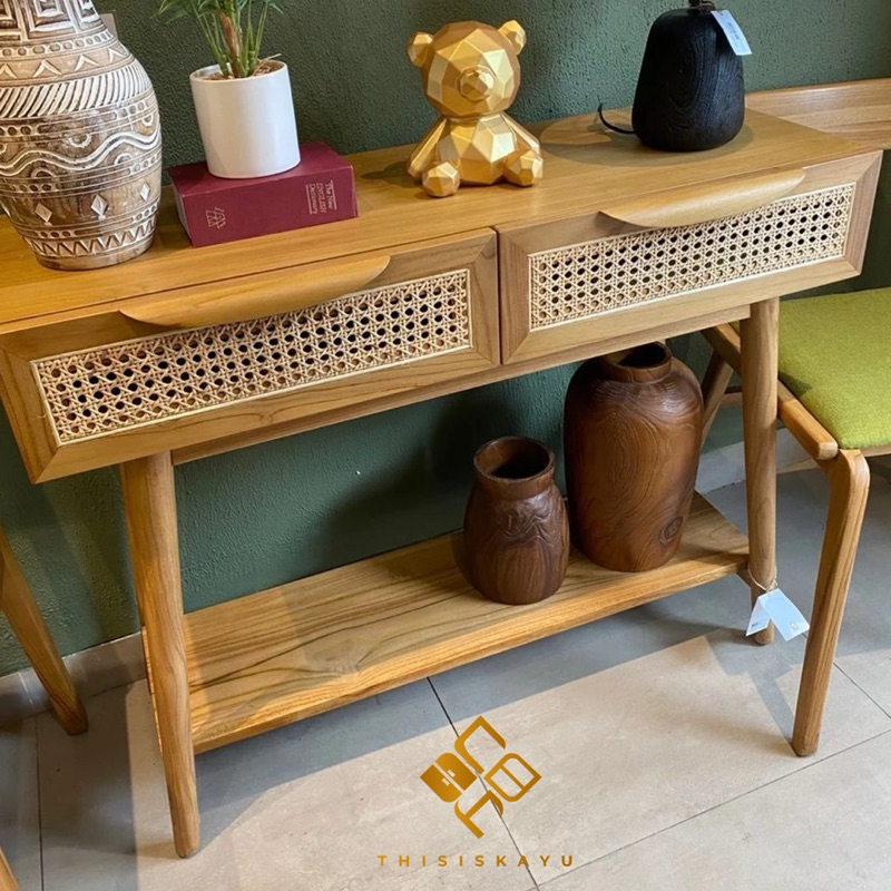 Jual KABINET KAYU JATI MIX ANYAMAN ROTAN GAYA JAPANDI NATURAL KAYU ...
