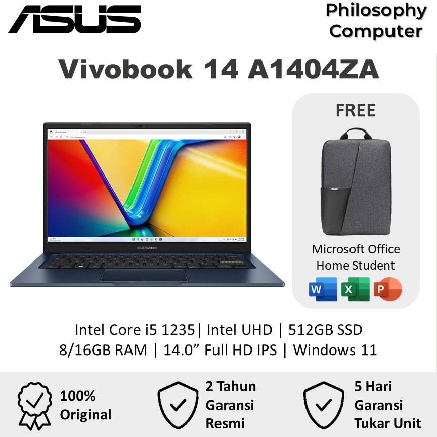 Jual Laptop Asus Vivobook 14 A1404ZA Intel Core i5 1235U 16GB 512GB 14. ...