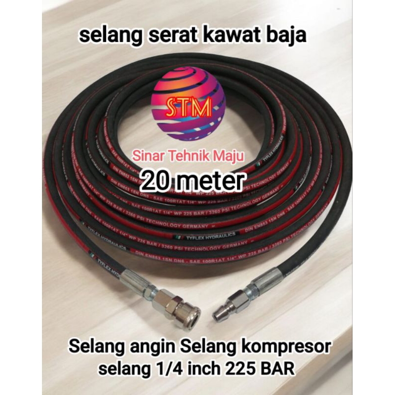 Jual selang angin kompresor selang serat kawat baja 1/4 inch 225 BAR 20 ...