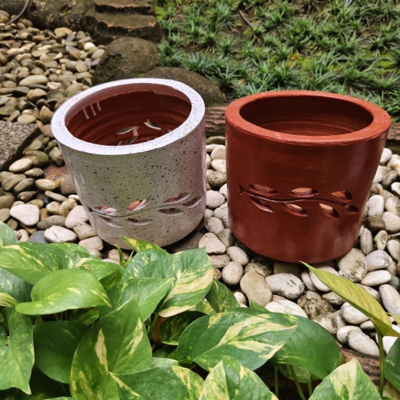 Jual Pot Silinder Tanah Liat Motif Daun D20 | Pot Bunga Anggrek ...