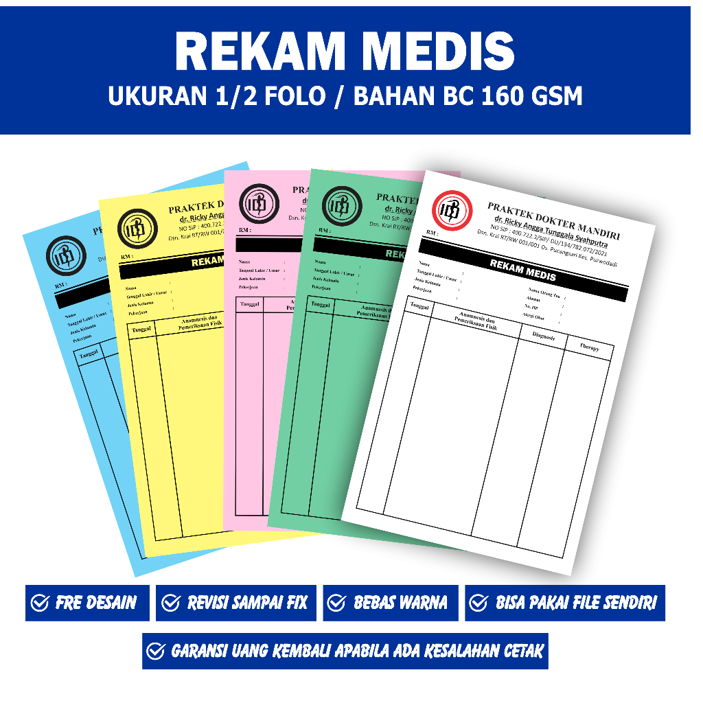 Jual Kartu Rekam Medis / Medical Record Card Ukuran 16 cm x 21 cm (1/2 ...