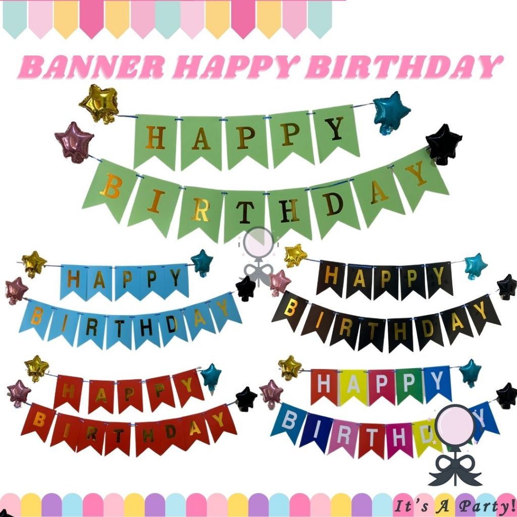 Jual Banner Happy Birthday Warna Warni Pesta Ultah Segilima Banner ...