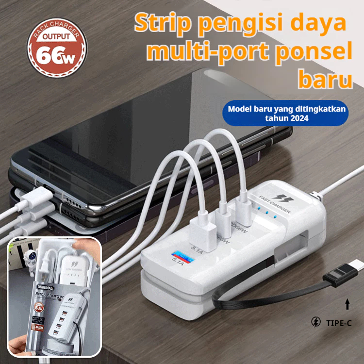 Jual PD0224 Fast Charger 66W dengan 4 Port Pengisi Daya Dinding USB ...