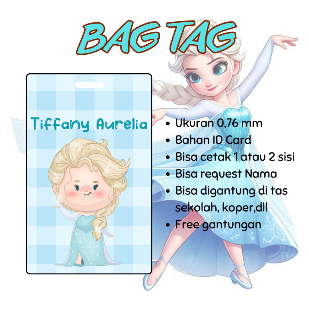 Jual Bag Tag Custom Gantungan Tas Nama Anak Karakter Elsa | Shopee ...