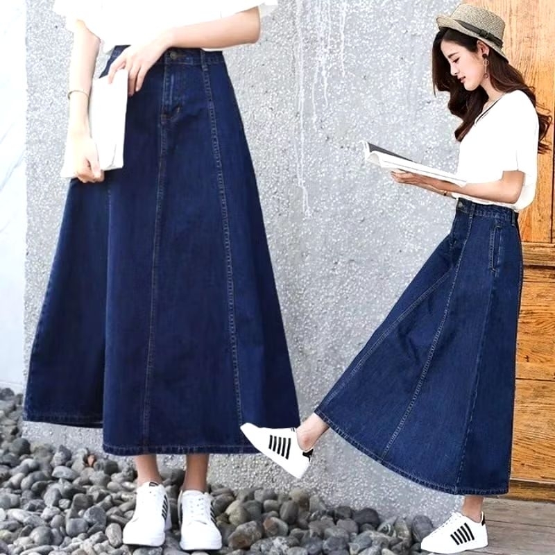 Jual Jisoo Rok Jeans Premium denim-Rok Jeans A-line 7/8-Rok Highwaist ...