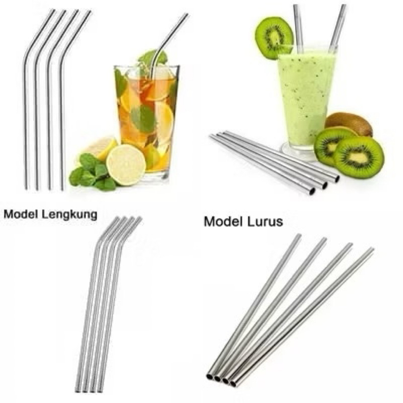 Jual Sedotan Stainless Lurus Bengkok Sikat Straw Besi Anti Karat ...