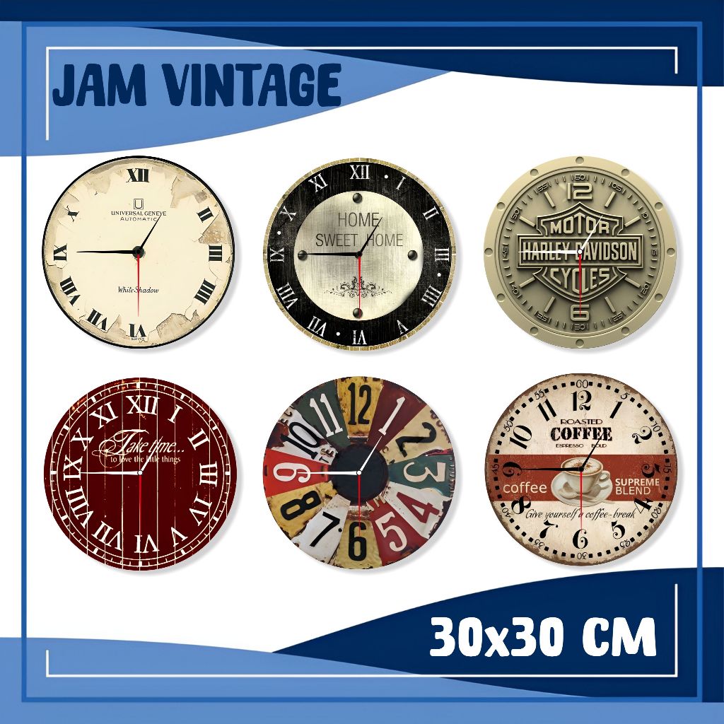 Jual JAM DINDING KAYU VINTAGE AESTHETIC JAM UNIK (JV31-JV36) | Shopee ...