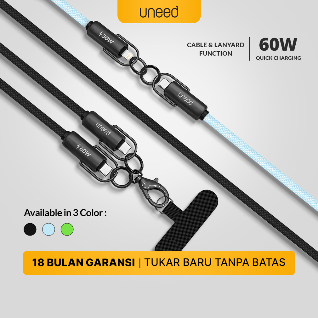 Jual UNEED Lanyard Data Cable Type C to Lighting / Type C to Type C QC ...