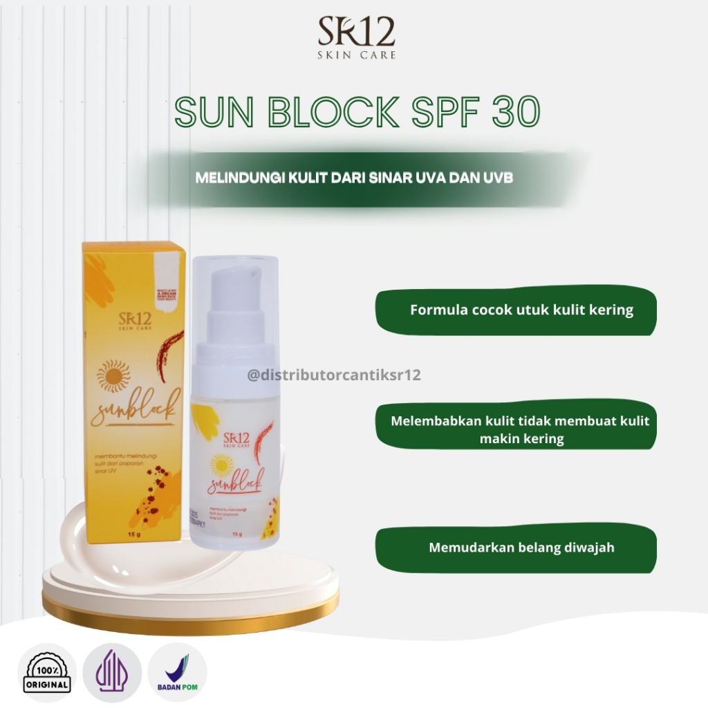 Jual SUNBLOCK SR12 BPOM / PELIUNDUNG SINAR UV A & B SPF 30++ / PELEMBAB ...