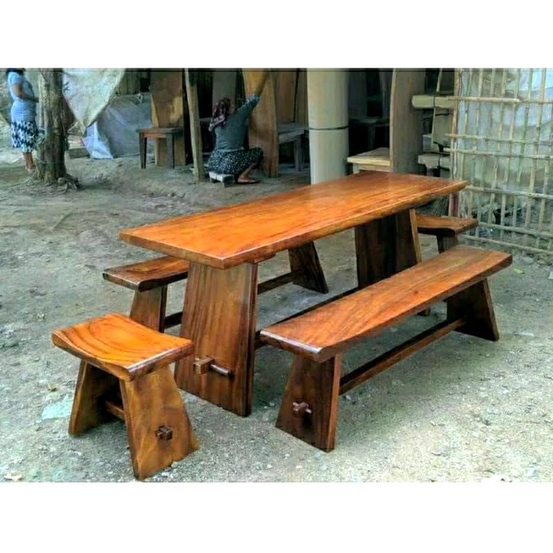 Jual set meja makan trembesi set kursi makan cafe meja makan kayu ...