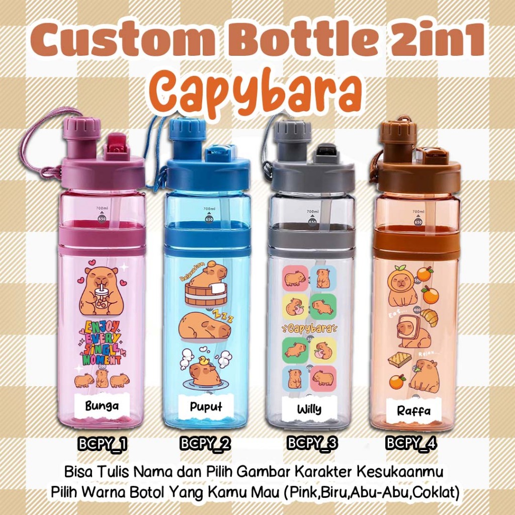 Jual BOTOL CUSTOM GAMBAR CAPYBARA - Botol Minuman Custom Nama - Botol ...