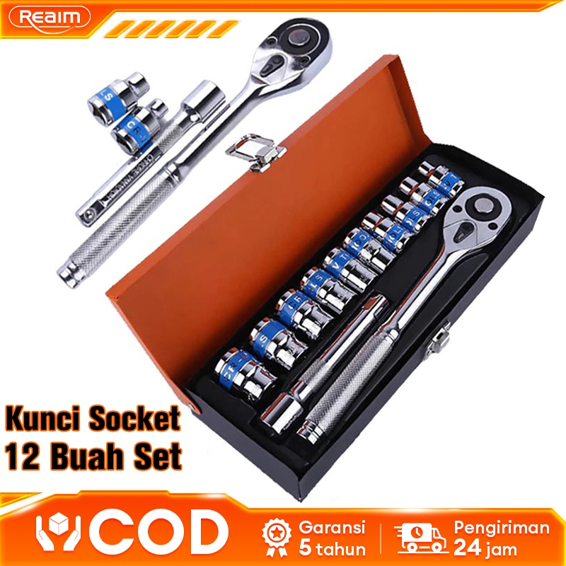 Jual REAIM Obeng Kunci Socket 1/2inch(12.5mm) Set 12 Pcs Socket 8 ...