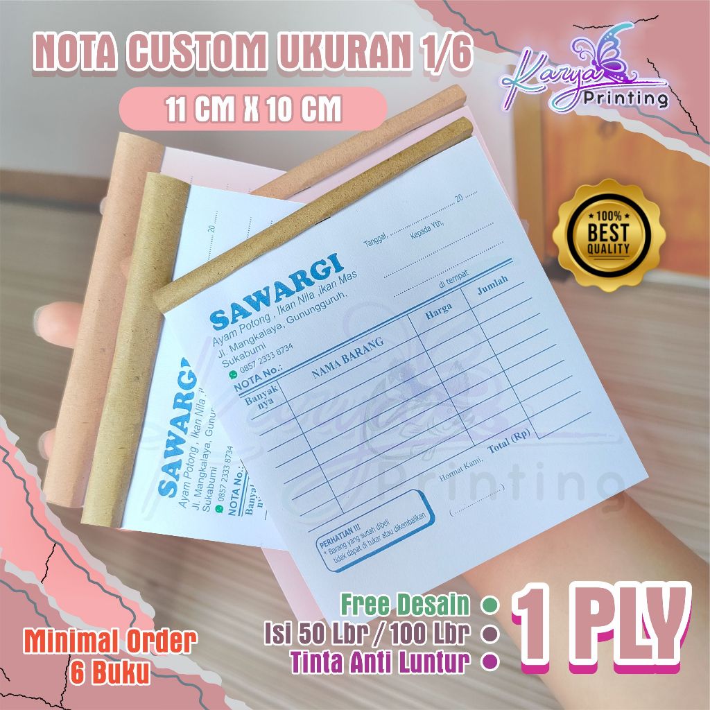 Jual Nota 1 ply ukuran 1/6 Bahan Kertas HVS 70 gr cetak nota custom ...