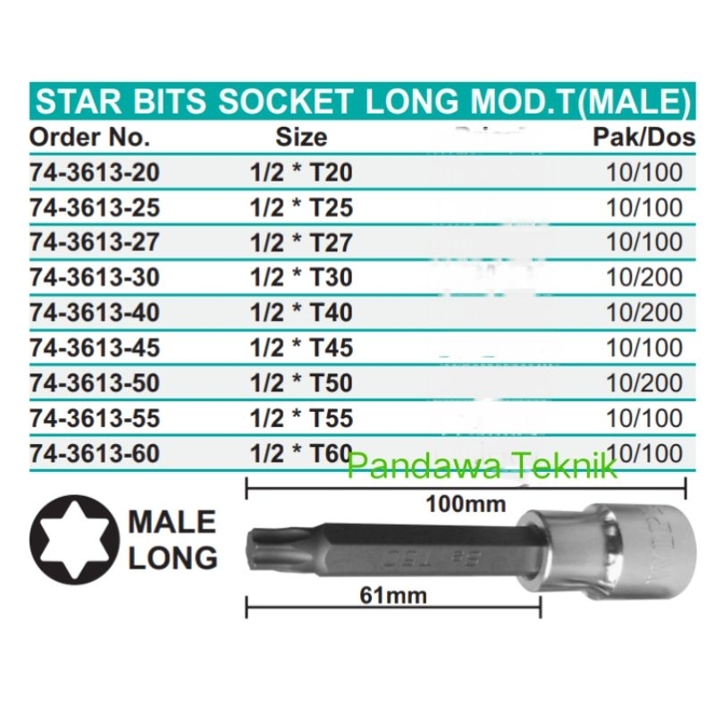 Jual Mata sock L 1/2 star bits socket long mod.T (male) | Shopee Indonesia