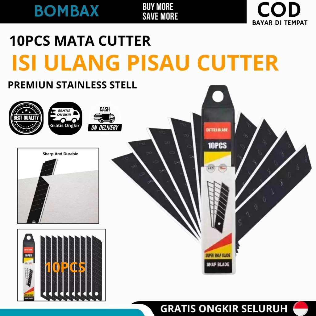 Jual Isi Cutter 10 Pcs Besar 18mm SK5 Refill Pisau Kater Baja Hitam ...
