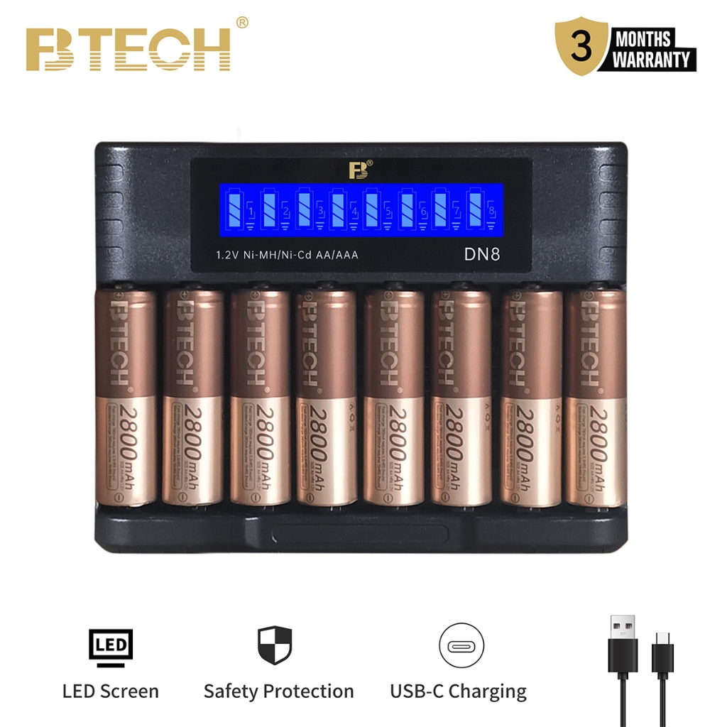 Jual FB BTECH Battery AA 2800 AAA1250 mAh 8 Pack With Smart LED Charger ...