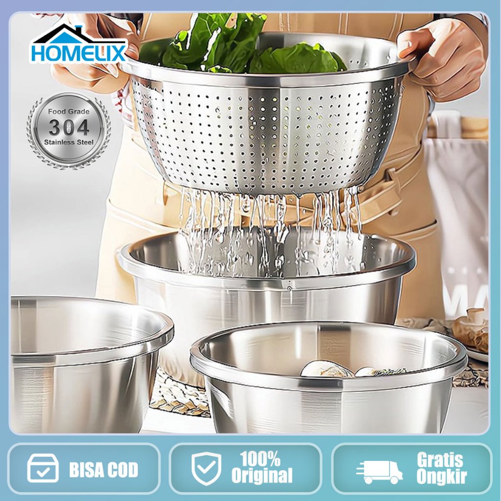 Jual COD Baskom Set 5 PCS Stainless Steel Tebal Dapur Wadah Cuci Beras ...
