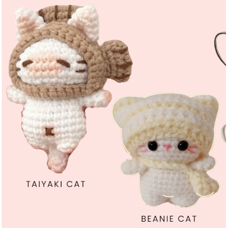 Jual cat crochet keychain | beanie and taiyaki | gantungan kunci rajut ...